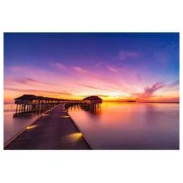 Fototapete papermoon "HOLZ-BR&Uuml;CKE-PIER STEG MEER SEE STRAND SONNE THAILAND", bunt, B:3,5m L:2,6m, Vlies, Tapeten
