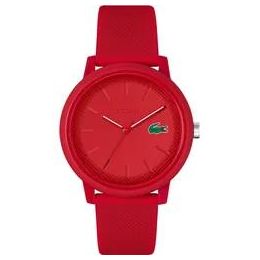 Quarzuhr Lacoste "Lacoste.12.12", rot, Armbanduhren, Damen, Quarzuhr, Armbanduhr, Herrenuhr, Mineralglas, Silikonarmband