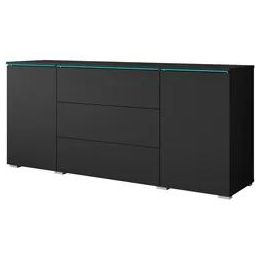 Sideboard Home Affaire "VERA, grifflos", schwarz (graphit schwarz matt), B:150cm H:67,9cm T:39,5cm, Sideboards, Sideboard, verstellbare Einlegeb&ouml;den, Wahlweise mit oder ohne Beleuchtung