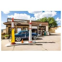Fototapete papermoon "RETRO TANKSTELLE-ROUTE 66 VINTAGE OLDTIMER USA CAR XXL", bunt, B:4,5m L:2,8m, Vlies, Tapeten