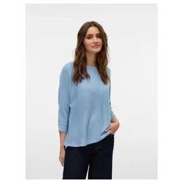 V&eacute;ro Moda 3/4 Arm-Pullover VERO MODA "VMNORA 3/4 BOATNECK BLOUSE NOOS", Damen, Gr. S, blau (cashmere blau), Rippstrick, Obermaterial: 63% Polyester, 34% Viskose, 3% Wolle, unifarben, normal, U-Boot-Ausschnitt, Fledermaus&auml;rmel, Pullover, mit Fledermaus&auml;rmeln