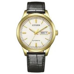 Automatikuhr Citizen "NY4058-79XC", schwarz, goldfarben, Armbanduhren, Herren, Automatikuhr, Armbanduhr, Herrenuhr, Mechanische Uhr, Lederarmband, analog, Tag