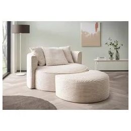 XXL-Sessel "ISALIE, Rundsessel mit Hocker, Lesesessel, Loveseat, Big-Sessel", beige (elfenbein), B:153cm H:98cm T:208cm, LeGer Home by Lena Gercke, Sessel, XXL-Sessel, trendige Stoffe, 3 Zierkissen, gro&szlig;e Sitzfl&auml;che, Cord, Samt, Boucl&eacute;, Topseller