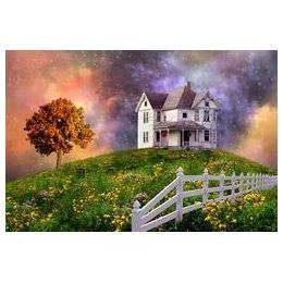 Fototapete papermoon "SURREAL-FANTASY WOLKEN STERNE HIMMEL BLUMEN LANDSCHAFT", bunt, B:4m L:2,6m, Vlies, Tapeten