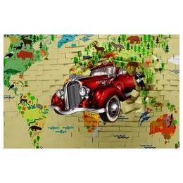 Fototapete papermoon "3D ABSTRAKT DESIGN-VINTAGE OLDTIMER WANDDEKO XXL", bunt, B:4,5m L:2,8m, Vlies, Tapeten
