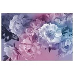 Fototapete papermoon "BLUMEN ABSTRAKT-MUSTER DESIGN ROSEN BLUMEN DECOR RETRO", bunt, B:3,5m L:2,6m, Vlies, Tapeten