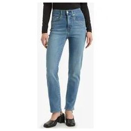 Levi's Straight-Jeans LEVI'S "724 HIGH RISE STRAIGHT", Damen, Gr. 32, L&auml;nge 32, blau (camp denim rhinestone), Denim/Jeans, Obermaterial: 80% Baumwolle, 19% Polyester, 1% Elasthan, straight fit lang, Jeans Straight-Jeans, CAMP DENIM RHINESTONE