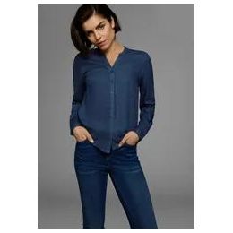 Hemdbluse AJC, Damen, Gr. 46, blau (marine), Web, Obermaterial: 100% Viskose, unifarben, figurumspielend, V-Ausschnitt, mit Riegel 1-Knopf-Manschette, Blusen Hemdbluse, aus weich flie&szlig;ender Viskose