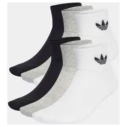 Sportsocken Adidas ORIGINALS "1/4 SOCKS 6P", Damen, Gr. M (40/42), schwarz-wei&szlig; (wei&szlig;, medium grau heather, schwarz), Obermaterial: 65% Baumwolle, 32% Polyester, 2% Elasthan, 1% sonstige Fasern, Socken Sportsocken, f&uuml;r Laufen, 6er-Pack, mit Logodruck im Trefoil Style, kn&ouml;chellang