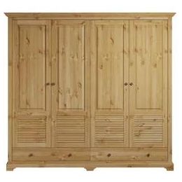 Kleiderschrank OTTO HOME "Rauna, aus massiver Kiefer, 4-t&uuml;rig, mit Lamellen und Kassetten", beige (natur), B:203cm H:183cm T:61cm, Massivholz, Schr&auml;nke, Kleiderschrank, FSC zertifiziertes Massivholz (Kiefer), robuste Qualit&auml;t