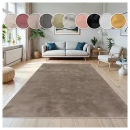 Fellteppich Paco Home "Kunstfell Soft 380", grau (taupe), B:140cm H:14mm L:200cm, Polyester, Teppiche, Fellteppich, Langflor, Kuschelteppich - besonders weich, Uni-Farben
