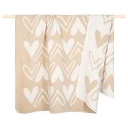 Wohndecke Pad "HEART", beige (sand), B:150cm L:200cm, Mischgewebe, Wohndecken, Wohndecke, mit Wendefunktion, Motiv Herzen, gekettelter Zierstich, 150x200 cm