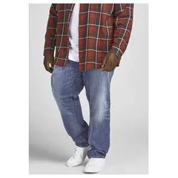 Jack & Jones PlusSize Slim-fit-Jeans "GLENN ORIGINAL", Herren, Gr. 44, L&auml;nge 32, blau (blau, denim), Denim/Jeans, Obermaterial: 70% Baumwolle, 28% Polyester, 2% Elasthan, JACK & JONES PLUSSIZE, Abriebeffekte, unifarben, schmal kn&ouml;chellang, Jeans Slim-fit-Jeans, Bis Weite 48