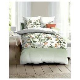 Bettw&auml;sche Kaeppel "Formosa", gr&uuml;n, B/L: 155cm x 220cm, 1 Stk., 1 Stk., Mako-Satin, B/L: 80cm x 80cm, 2 Stk., Mako-Satin, Obermaterial: 100% Baumwolle, Bettw&auml;sche, Bettw&auml;sche, Mit Blumen