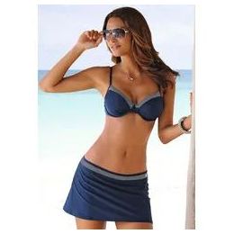 Bade-Rock Lascana "Emilia", Damen, Gr. 44, N-Gr, blau (marine), Polyamid, kontrastfarbene Details, unifarben, Badehosen, mit integrierter Bikinihose