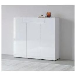 Highboard OTTO HOME "Toledo,Breite 147,5 cm,trendige Hochkommode mit 3 T&uuml;ren 1SK", wei&szlig; (wei&szlig; matt, wei&szlig; hgl), B:147,5cm H:132cm, ABS-Kunststoff, FSC-zertifizierter Holzwerkstoff, MDF, Melamin, Metall, Sideboards, Highboard, Hochschrank mit viel Stauraum, stylische Hochglanzfronten