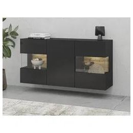 Sideboard Home Affaire "Ava, Breite 120 cm, h&auml;ngend und stehend montierbar", braun (schwarz matt, eichefarben votan), B:120cm H:62cm T:35cm, Sideboards, Sideboard, moderne grifflose Kommode, Anrichte, 3T&uuml;ren, Eckverglasung