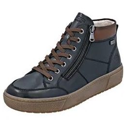 Plateausneaker Remonte, Damen, Gr. 38, braun (dunkelblau, braun), Leder, Lederimitat, unifarben mit Farbeinsatz, Schuhe Plateausneaker, Winterstiefelette, Casual Boots mit wasserabweisender TEX-Membran