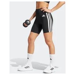 Shorts Adidas PERFORMANCE "OPTIME ESSENTIALS 3-STRIPES LEGGINGS", Damen, Gr. S, L&auml;nge 7, schwarz-wei&szlig; (schwarz, wei&szlig;, innenbeinl&auml;nge ca. 18 cm), Obermaterial: 85% Polyester, 15% Elasthan, Hosen Shorts
