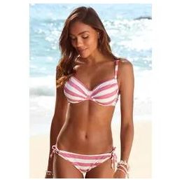 B&uuml;gel-Bikini Venice Beach, Damen, Gr. 36, Cup E, rosa (rosa, wei&szlig;), Recycling-Polyester, gestreift, Bikini-Sets B&uuml;gel-Bikini, mit gewebten Streifen