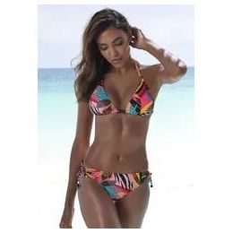 Triangel-Bikini Bruno Banani "Onyx", Damen, Gr. 42, Cup C/D, bunt, Obermaterial: 80% Polyamid, 20% Elasthan. Futter: 100% Polyamid, bedruckt, Bikini-Sets Triangel-Bikini, mit Perlen-Accessoires