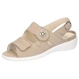 Waldl&auml;ufer Riemchensandale WALDL&Auml;UFER "Kara-Soft", Damen, Gr. 7,5 (41), beige (hellbeige), Nubukleder, Textil, Schuhe Riemchensandale, Sommerschuh, Sandalette, Keilabsatz, mit Klettverschl&uuml;sse, K-Weite