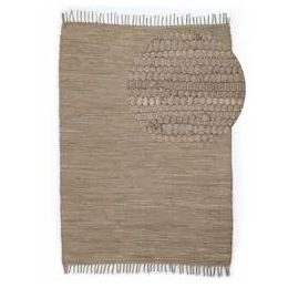Teppich CarpetFine "Kelim Chindi uni, auch als L&auml;ufer", grau (taupe), B:160cm H:5mm L:230cm, Baumwolle, Teppiche, Teppich, Wendeteppich, reine Baumwolle, handgewebt, Uni-Farben, mit Fransen