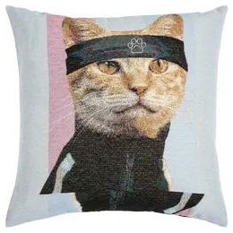 Dekokissen Pad "VAZZA", blau (cat), B:45cm L:45cm, Obermaterial: 50% Baumwolle, 45% Polyester, 5% Polyacryl, Dekokissen_Sitzkissen_Kissenh&uuml;llen, Made in Europe, Kissenh&uuml;lle ohne F&uuml;llung, 1 St&uuml;ck