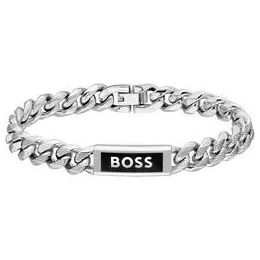 Armband BOSS "KASSY EMBLEM" Gr. M, schwarz (edelstahlfarben, schwarz), Armb&auml;nder, Damen, M, Edelstahl, Armband, mit Emaille