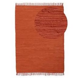 Teppich CarpetFine "Kelim Chindi uni, auch als L&auml;ufer", orange, B:160cm H:5mm L:230cm, Baumwolle, Teppiche, Teppich, Wendeteppich, reine Baumwolle, handgewebt, Uni-Farben, mit Fransen