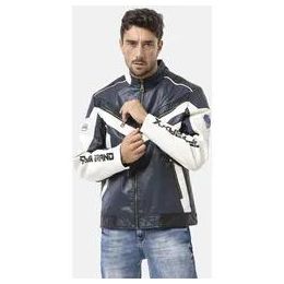 Cipo & Baxx Bikerjacke CIPO & BAXX "CM230", Herren, Gr. L, navy, wei&szlig;, Stoff, 47% Polyurethan, 43% Polyester, 10% Viskose, gestreift, festlich, relaxed fit normal, Rundhals, Jacken, Motorrad-Look mit sportlichem Design