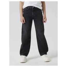 Straight-Jeans name it "NKFROSE HW STRAIGHT JEANS 9222-RM NOOS", M&auml;dchen, Gr. 164, N-Gr, schwarz denim, Denim/Jeans, Obermaterial: 100% Baumwolle, Abriebeffekte, straight fit lang, Jeans Straight-Jeans