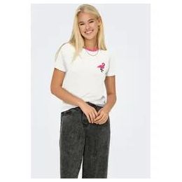 Kurzarmshirt Only "ONLHEART LIFE S/S TEE JRS NOOS", Damen, Gr. M, cloud dancer flamingo, Jersey, Obermaterial: 95% Viskose, 5% Elasthan, regular fit normal, Rundhals, Shirts