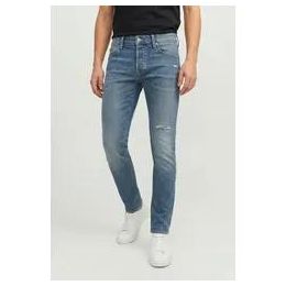 Jack & Jones Slim-fit-Jeans JACK & JONES "JJIGLENN JJORIGINAL", Herren, Gr. 38, L&auml;nge 34, blau denim, Denim/Jeans, Obermaterial: 76% Baumwolle, 22% Polyester, 2% Elasthan, Abriebeffekte, slim fit lang, Jeans Slim-fit-Jeans