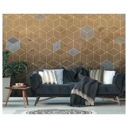 A.S. Cr&eacute;ation Vliestapete A.S. CR&Eacute;ATION "Fototapete Geometrie Gold Bronze Hexagon Beton", beige, B:2,55m H:0,02m L:3,5m, Vlies, Tapeten