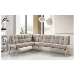 Eckbank exxpo - SOFA FASHION "Latte", beige, B:254cm H:95cm T:196cm, 100% PES, Sitzb&auml;nke, Eckbank, moderne Sitz- und R&uuml;ckensteppung, bequem und elegant, hoher Holzfu&szlig;