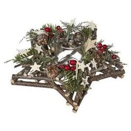 Teelichthalter CREATIV HOME "Adventsgesteck mit Teelichthalter", braun, B:25cm H:10cm T:25cm, Kerzenhalter, Teelichthalter, in Sternform