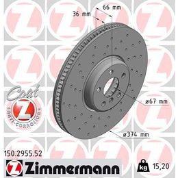 Zimmermann Bremsscheibe 150.2955.52 vorne rechts Gelocht 374mm f&uuml;r BMW 34106880078 34106875284