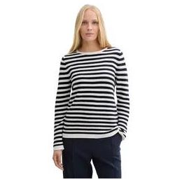 Rundhalspullover Tom Tailor "Regular", Damen, Gr. XS (34), blau (schwarz navy wei&szlig; stripe), Strick, Obermaterial: 100% Baumwolle, gestreift, regular fit normal, U-Boot-Ausschnitt, Pullover Rundhalspullover, aus Rippstrick