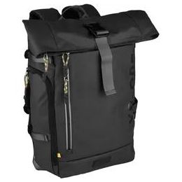 Rucksack Camel Active "Explore", Gr. B/H/T: 36cm x 51cm x 14cm, schwarz, Nylon, bedruckt, beschichtet, clean, unifarben mit Farbeins&auml;tzen, Rucks&auml;cke Rucksack, wasserabweisendes recyceltes Nylon und reflektierende Rei&szlig;verschl&uuml;sse