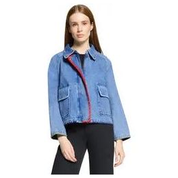 AMBER & JUNE Jeansjacke AMBER & JUNE "Damen mit aufgesetzten Taschen", Damen, Gr. 42, middle blau melange, Web, Obermaterial: 100% Baumwolle, oversize, Jacken Jeansjacke