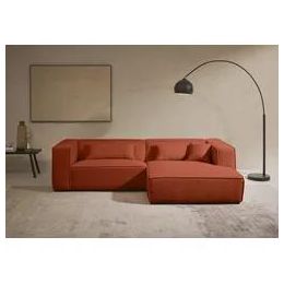 Ecksofa "PIARA mit Kedernaht, Cord, Leinenoptik o. Strukturstoff, Couch, L-Form", kupfer, B:267cm H:66cm T:167cm, 100% Polyester, LeGer Home by Lena Gercke, Sofas, Ecksofa, wahlweise Ottomane rechts/links, schwarze F&uuml;&szlig;e, bequemer Sitzkomfort