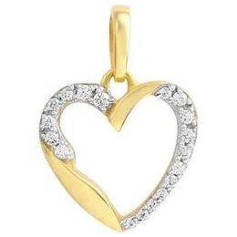 Herzanh&auml;nger Firetti "Schmuck Geschenk Gold 333 Halsschmuck Anh&auml;nger Herz glitzernd", wei&szlig; (gelbgoldfarben, wei&szlig;goldfarben, kristallwei&szlig;, kristallwei&szlig;), Schmuckanh&auml;nger, Damen, Gelbgold 333, 0,85 g, mit Zirkonia (synth.)