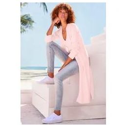 Cardigan Lascana, Damen, Gr. 36/38, rosa (hellrosa), Feinstrick, Obermaterial: 70% Viskose, 30% Polyamid, unifarben, figurumspielend knieumspielend, Rippstrickb&uuml;ndchen, Strickjacken, mit seitlichen Schlitzen, Longstrickjacke aus weichem Rippstrick