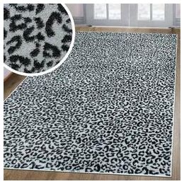 Teppich OTTO HOME "Fynna, Leoparden-Muster, Animalprint", grau, B:60cm H:9mm L:110cm, Kunstfaser, Teppiche, Teppich, besonders weicher Flor, Wohnzimmer, Schlafzimmer, Esszimmer, Leo