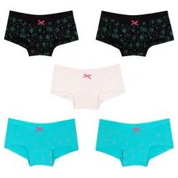 Panty bonprix "Panty mit weicher Baumwolle (5er Pack)", M&auml;dchen, Gr. 164/170, 5 Stk., blau (aqua, hellrosa, schwarz bedruckt), Obermaterial: 95% Baumwolle, 5% Elasthan, Unterhosen Panty, aus Baumwolle und Elasthan, bequeme Passform, pastellfarben