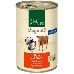 REAL NATURE Nassfutter Hund, Adult, Pute mit Kalb 12x400 g