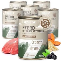 REAVET Hundenassfutter - Pferd mit S&uuml;&szlig;kartoffeln an Pastinaken & Brombeeren 6x400 g