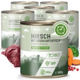 REAVET Hundenassfutter - Hirsch mit S&uuml;&szlig;kartoffel an Brokkoli & Preiselbeeren 6x800 g