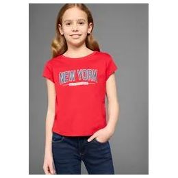 T-Shirt Kidsworld "New York - Print", M&auml;dchen, Gr. 128/134, rot, Single Jersey, Obermaterial: 100% Baumwolle, bedruckt, gerade taillenbedeckt, Rundhals, abgesteppte Kante, Shirts T-Shirt, Kurzarm, gerade Passform, mit stylischem Druck